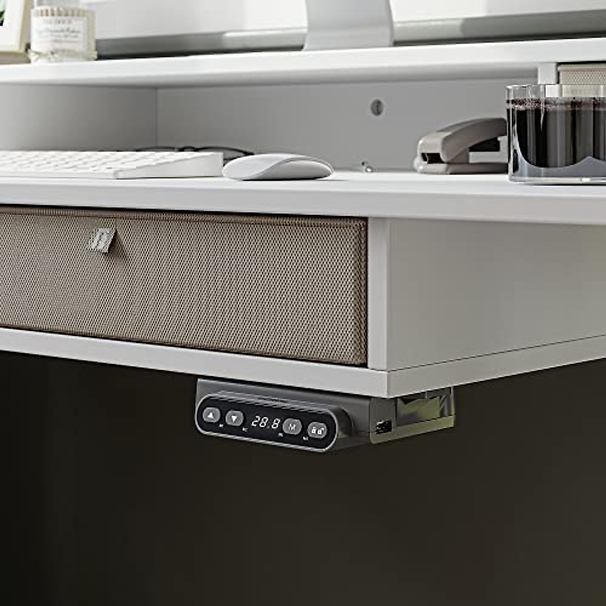 FEZIBO Standing Desk with 4 Drawers White Color/White Frame 55inch