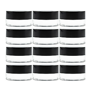 Cornucopia Brands 7-Milliliter Clear Glass Balm Jars (12-Pack); 1/4 oz Cosmetic Jars w/Lined Black Plastic Lids