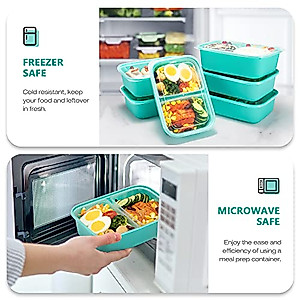 Glotoch Express Food Prep Containers, Double Use as Divided Meal Prep Containers Reusable for Takeouts/Portion Control-Microwave&Freezer&Dishwasher Safe,BPA-Free, Stackable,10 Pack,Green