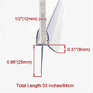 Cozylkx Frameless Shower Door Bottom Seal with Drip Rail 1/2" Thick Glass 33" Long Sweep - Glass Door Seal Strip Stop Shower Leaks
