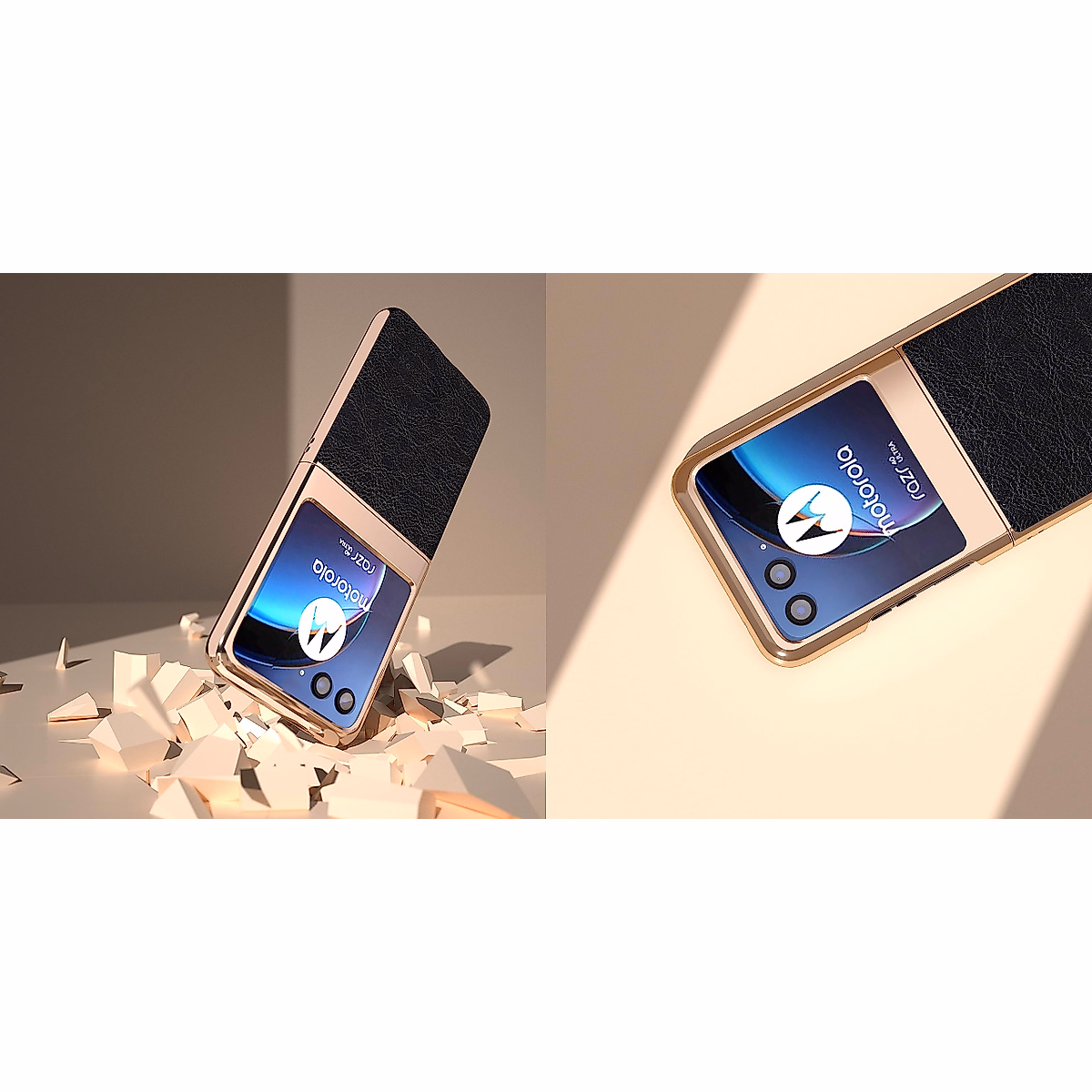 TECSHINE Case for Motorola Razr 40 Ultra Folding Screen Mobile Phone. Leather Cover Shell for Moto Razr+ 2023 Cell-Phone -Black