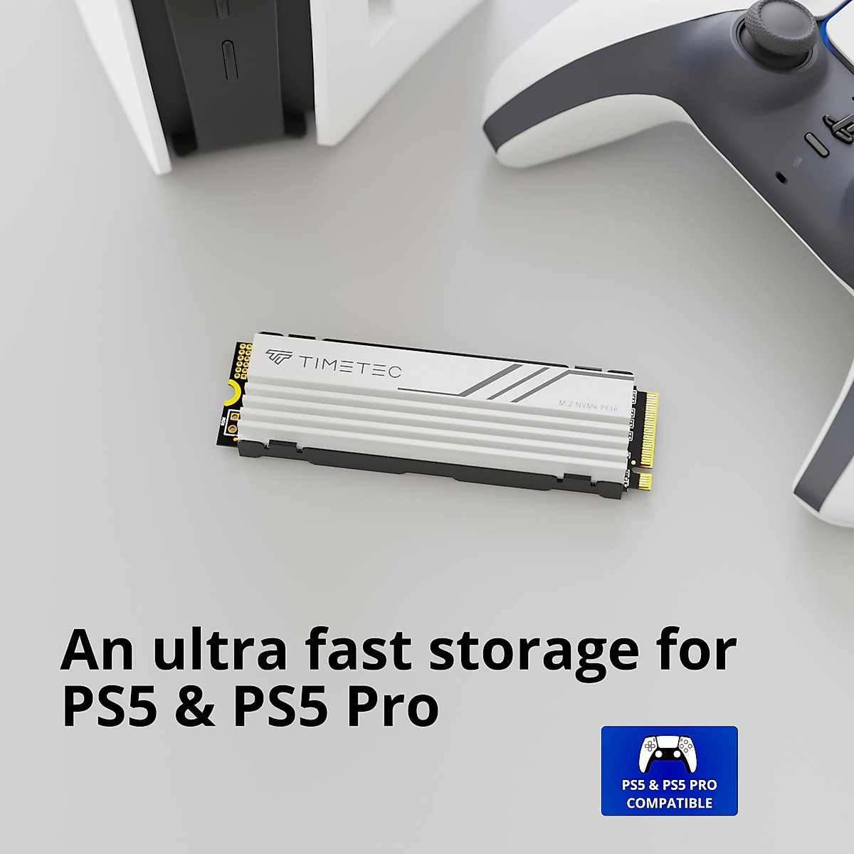 Timetec 1TB PCIe 4.0 White Heatsink Gaming SSD NVMe PCIe Gen4x4 M.2 2280 3D NAND TLC SLC Cache Read/Write Speed Up to 7,000/6,000 MB/s Internal Solid State Drive for PS5 Pro, PC Desktop