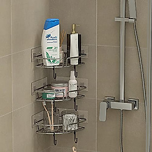 Simple Houseware Bathroom Adhesive Wall Mount Single-Tier Corner Shelf Shower Caddy, Chrome, (Set of 3)