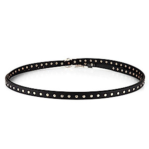 MoYoTo Women's Fashion Black Double Punk Thin Studded Genuine Leather Jean Belt (200CM, Black)
