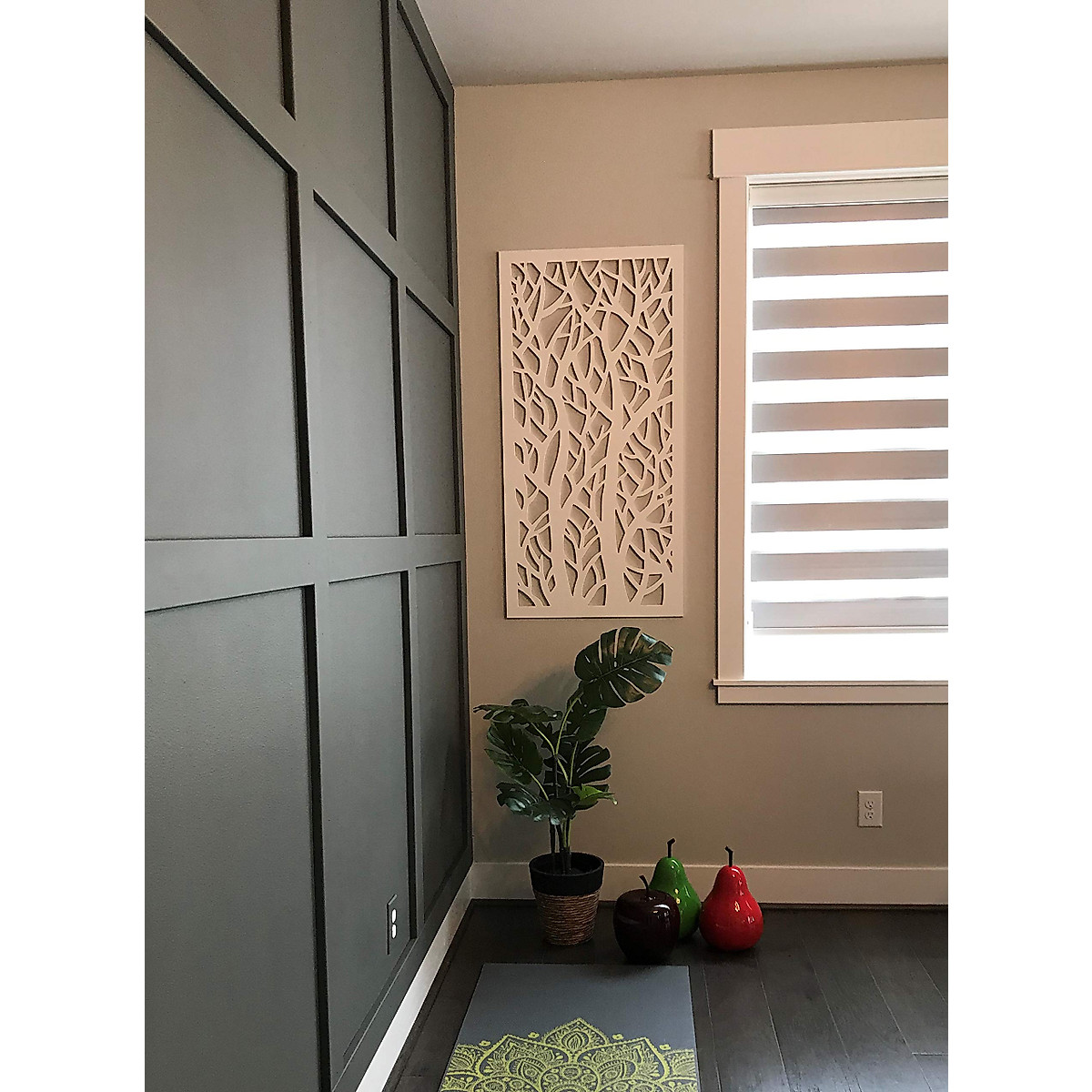 VIMA Twin Trees Decorative Wall Panel - 48"L x 24"W PVC Board Panel with Private Screen Fence Design, 3/8" Thickness, White Color