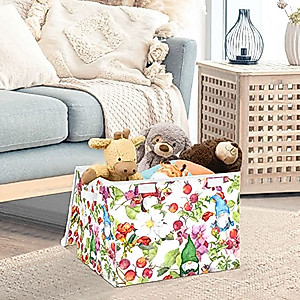 Gnomes Flowers Grass Storage Bins with Lids Collapsible Storage Box Basket with Lid Closet Organizer Containers Closet Storage for Shelf Baskets Kids Room Baby Room