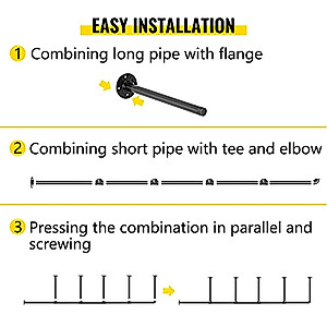 VEVOR Industrial Pipe Shelves 5-Tier Wall Mount Iron Pipe Shelves 2 PCS Pipe Shelving Vintage Black DIY Pipe Bookshelf Each Holds 44lbs Open Kitchen Shelving for Bedroom & Living Room W/Accessories