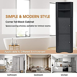 Lifeand Tall Bathroom Corner, Freestanding Doors and Adjustable Shelves, 61.02" H Triangle Storage Cabinet, Black