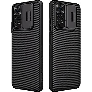 XiaoMi RedMi Note 11 (4G) Case with Camera Cover,Slim Fit Thin Polycarbonate Protective Shockproof Cover with Slide Camera Cover, Upgraded Case for XiaoMi RedMi Note 11 (4G) (Black)