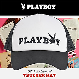 Playboy Trucker Hat, Mesh Adjustable Snapback Baseball Cap with Curved Brim, Black, One Size