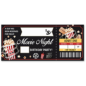 VAHATAN Movie Birthday Party Invitations 20 Pack Movie Theme Ticket Invitations with Envelopes Invites Cards for Birthday Party
