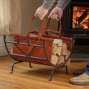 Uniflame Olde World Iron Firewood Log Holder with Suede Leather Carrier