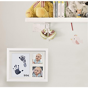 Baby Ink Hand and Footprint Kit – Handprint Picture Frame for Newborns (Safe Clean-Touch Ink Pad for Prints) – Best New Mom and Shower Gift – Foot Impression Photo Keepsake for Girls & Boys – (White)