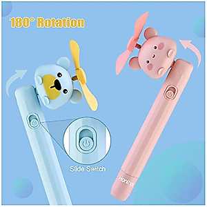 Honiha Mini Portable Fan, Personal Mini Handheld Fan, Replaceable Battery Small Pocket Fan, Adorable Cartoon Little Fan for Travel Indoor Outdoor, Summer Gift for Kids Girls Women Men, Blue