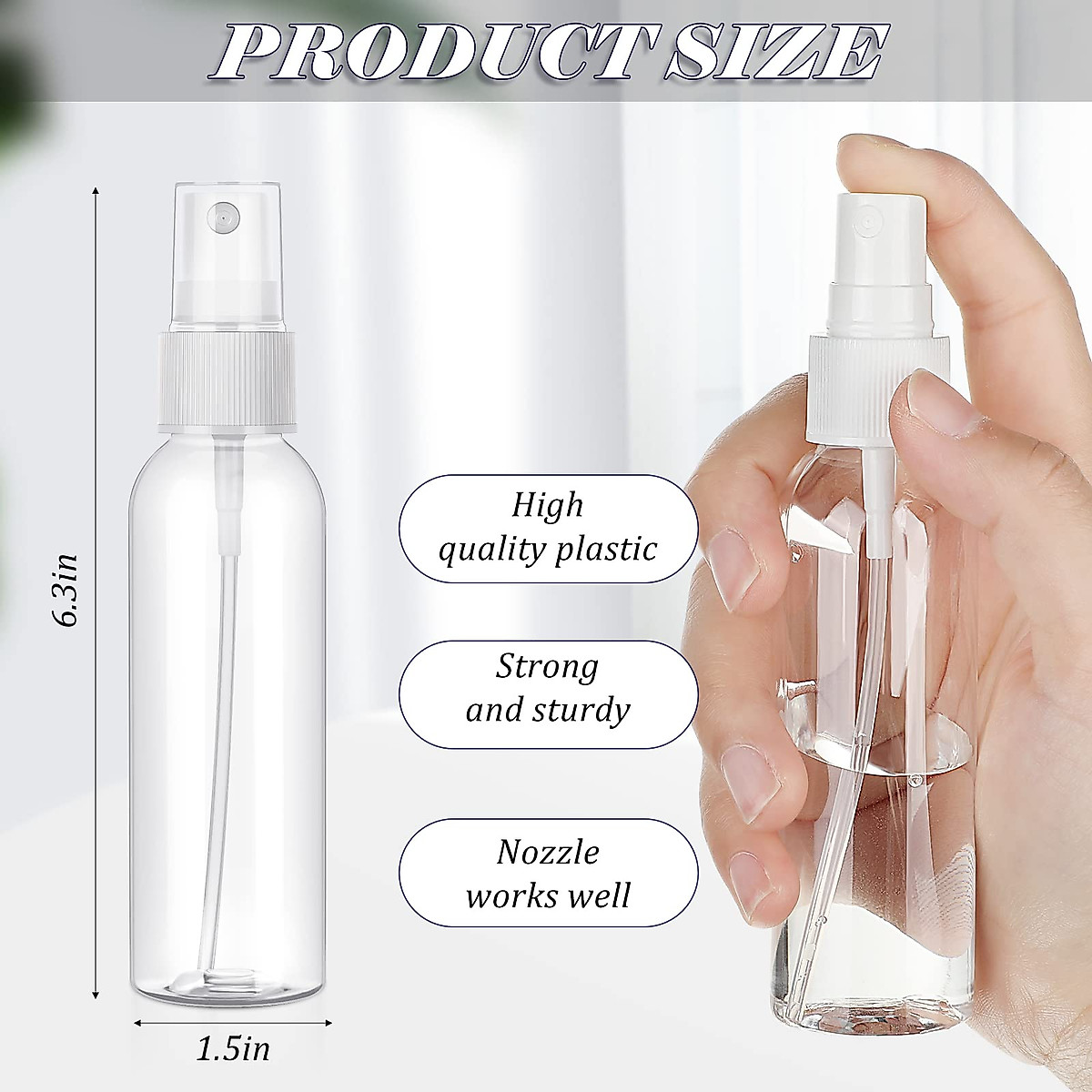 Nuogo 90 Pack Plastic Spray Bottles 4 Oz Reusable Mini Perfume Refillable Bottle Travel Size Mist Bottle Sprayer Empty Bottle for Essential Oil(Clear)