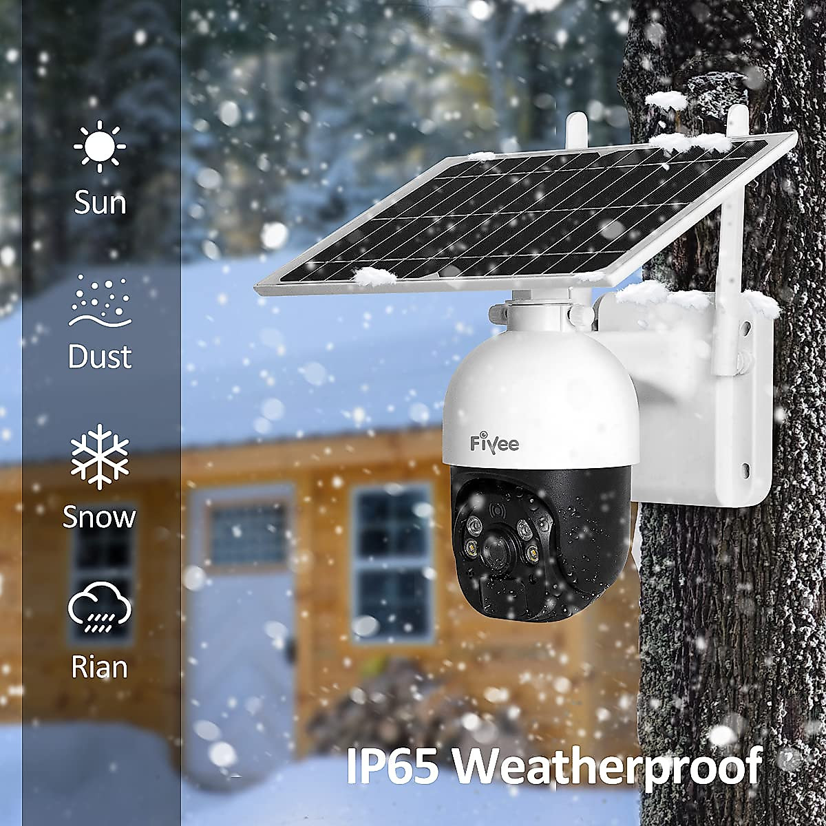 FIYEE Non-WiFi 4G Cellular Security Camera Wireless Outdoor Solar Powered, 1080P HD Spotlight Color Night Vision, 2-Way Talk, Cloud Sotrage, Include 64GB TF Card