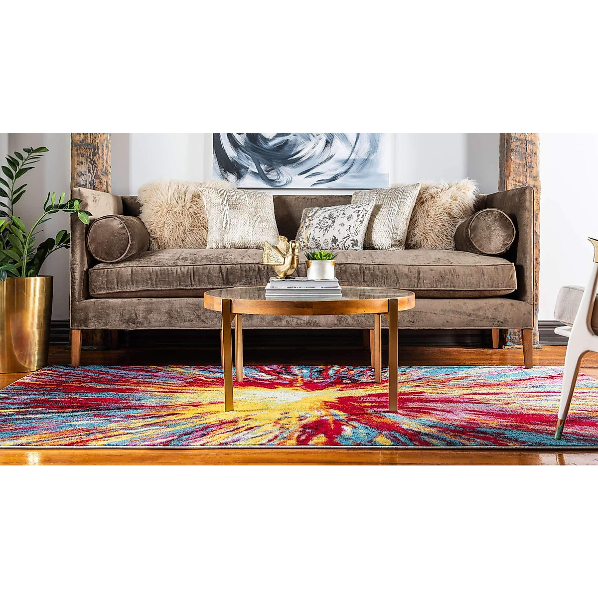 Unique Loom Lyon Collection Modern Abstract Tie-Dye Fireworks Area Rug, 9 x 12 Feet, Multi/Blue