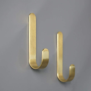 kaileyouxiangongsi Brass Bath Towel Hook, Brushed Gold Coat Robe Clothes Hook for Bathroom Kitchen Garage Wall Mounted (Pack of 2), No Screw Need