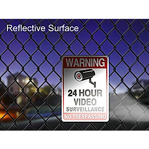 2 Pack No Trespassing Sign, 24 Hour Video Surveillance Signs, Rust-free Aluminum Metal Reflective Sign, Fake Security Camera Sign, Indoor Or Outdoor Use for Home Yard Business CCTV (10 x 7 Inches)