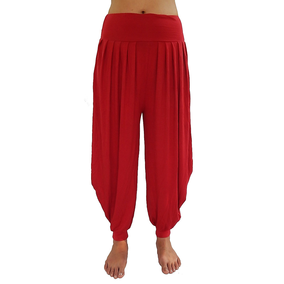 Lovely Creations Women's Drape Harem Pants Best for Dance, Yoga, Pilates, Belly Dance Fitness, Lounging - Super Soft Aladdin Pants Free Size (S-XL) (JS Red)