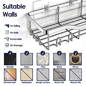 NESOMI Shower Caddy Adhesive Shower Organizer Bathroom Shower Shelves, Shelf for Inside Shower Storage with Soap Dish&16 Hooks, Rustproof Stainless Steel No Drilling Rack Home Decor 2 Pack Silver