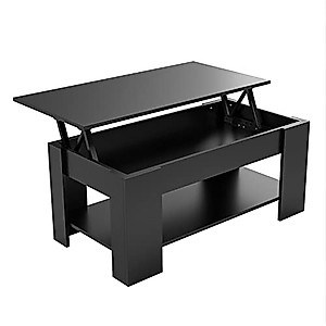 ZENY Lift Top Coffee Table with Hidden Compartment and Storage Shelves, Rising Tabletop Dining Table Modern Furniture for Home, Living Room, Reception Room Office, 38.6in L (Black)