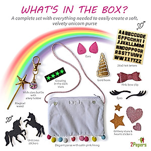 2Pepers Make Your Own Unicorn Purse Kit, Arts and Crafts for Kids, DIY Unicorns Gifts for Girls Ages 3 4 5 6 7 8 Years and Up (No Sewing Needed), Magical Unicorn Toy Bag, Creative Girl's Project.