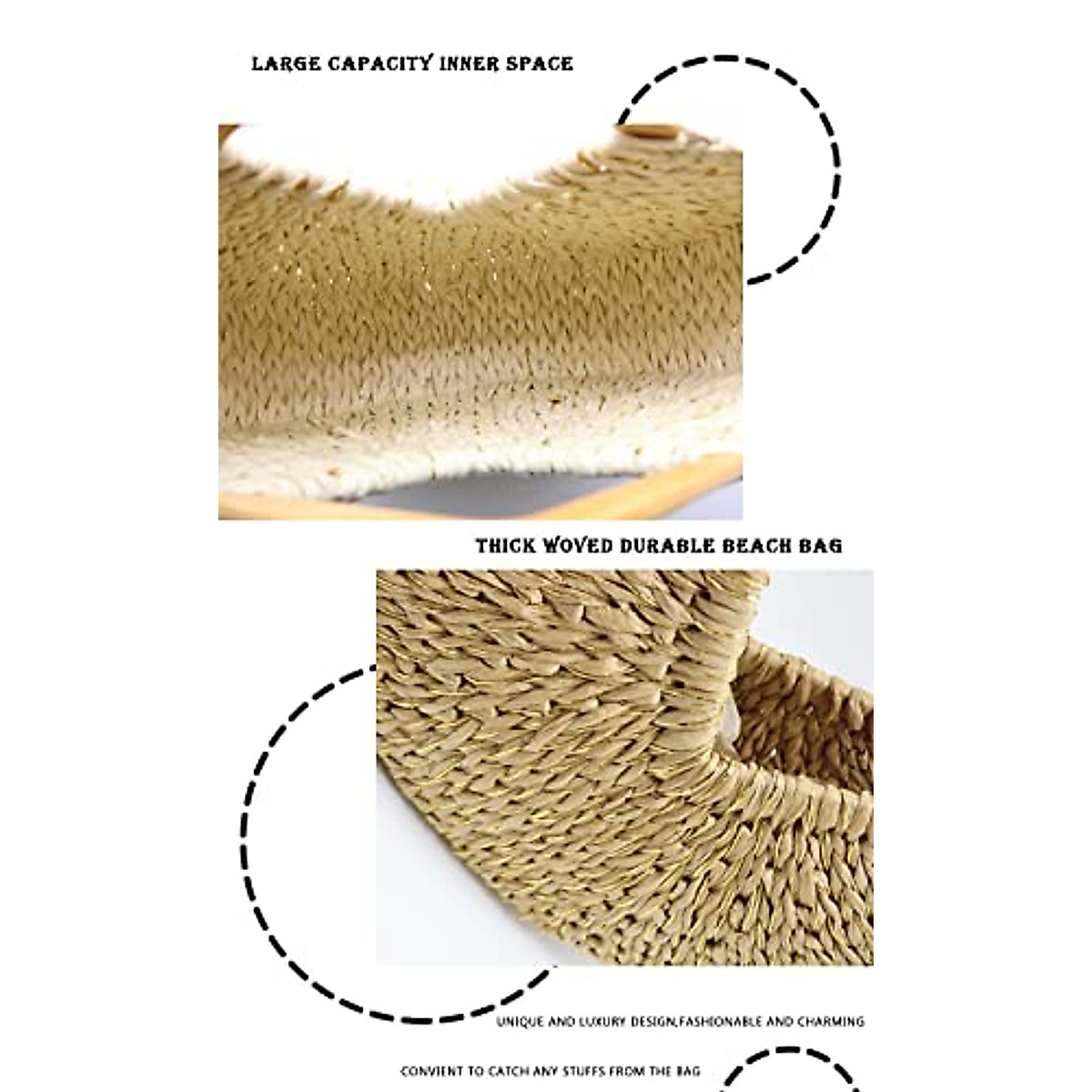 Womens Top Handle Straw Beach Tote Bags Shoulder Bag Beach Bag Large Size Purses Big Woven Rhombus Handle Bag