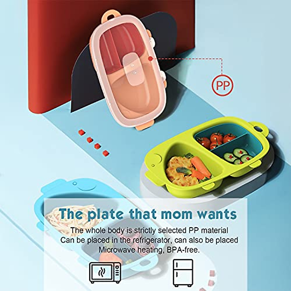 Kids Divided Plate, 3 PCS(Plate with Lid and Inner Dish), Toddler Dishes Tableware, Dishwasher-Safe for Baby Feeding Dinner Plate (Lemon)