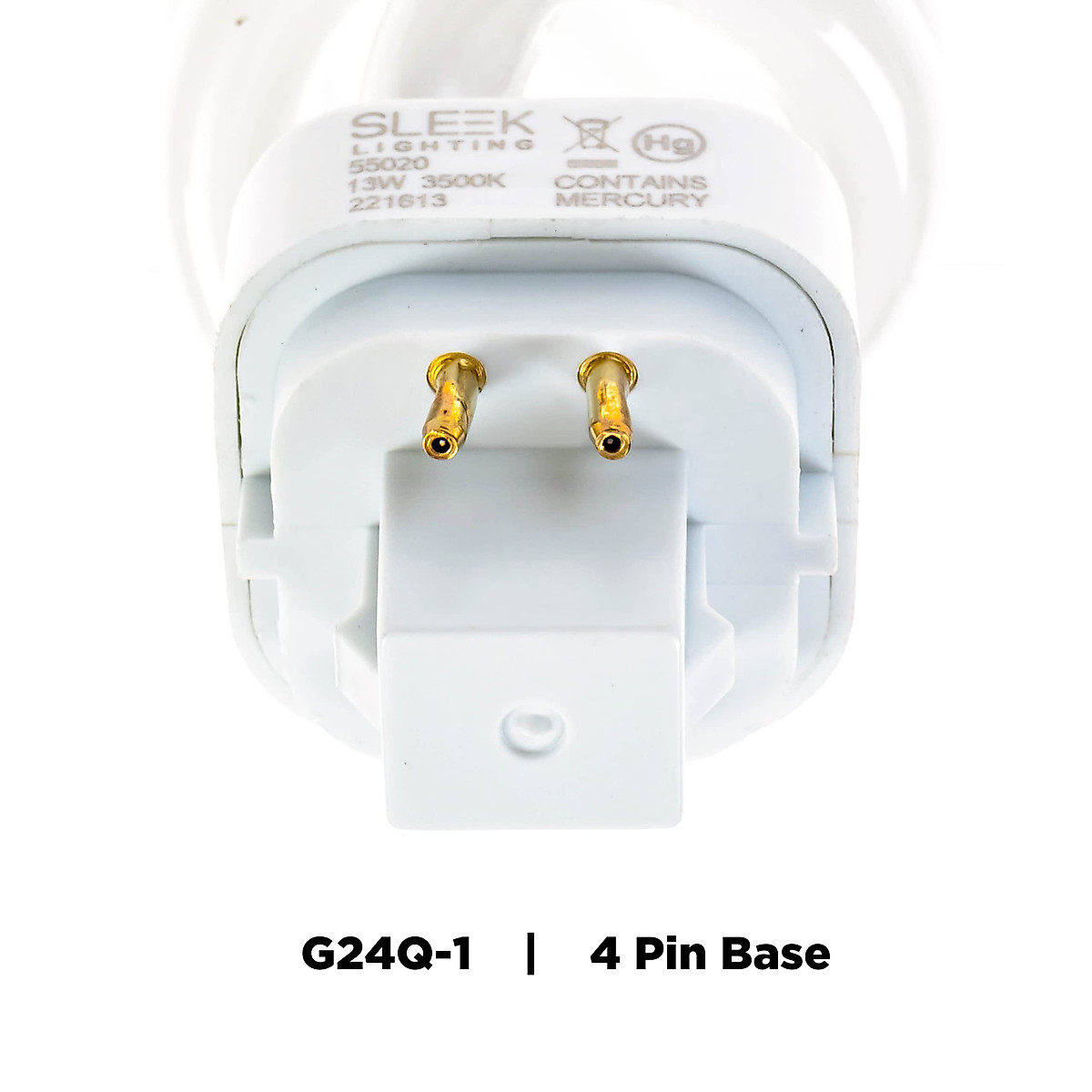 SLEEKLIGHTING 13 Watt T3 Spiral CFL 4 Pin G24Q-1 Base Light Bulb 3500K 800lm - Compact Fluorescent -Neutral White Light 4pack