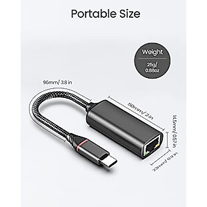 OQTIQ USB C to Ethernet Adapter, USB-C to RJ45 Thunderbolt 3/Type C Gigabit Ethernet LAN Network Adapter, Compatible with MacBook Pro 2020/2019/2018/2017, MacBook Air, iPad Pro, XPS and More