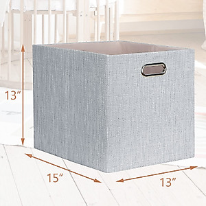 Posprica 13x15x13in Collapsible Storage Bins, Fabric Foldable Cube Storage Boxes, Decorative Storage Baskets Organizer for IKEA Kallax, Shelves, Closet, Clothes, Toy, Set of 4-Grey