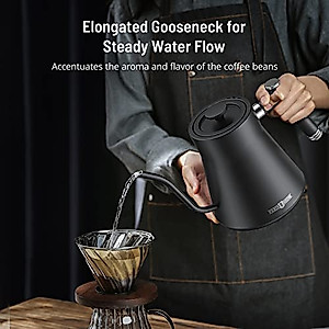 Paris Rhône Gooseneck Electric Pour-Over Kettle, Temperature Variable Kettle for Coffee Tea Brewing, 1L Stainless Steel Kettle, Temperature Holding, Built-in Stopwatch, Button Control, Black