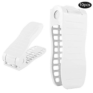 SOONHUA 10 Pcs Plastic Shoes Holder, Double Layer Adjustable Shoes Rack Organizer Storage Holder Space Saving
