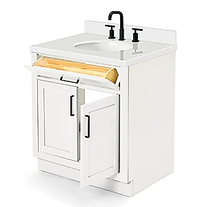 ARIEL Hepburn 31 Inch Bathroom Vanity with Sink, White Bathroom Vanity, Solid Wood Vanity Base Cabinet, White Quartz Top 1.5-Inch Edge, Oval Undermount Sink, 2 Soft Closing Doors, 1 Tip Out Drawer