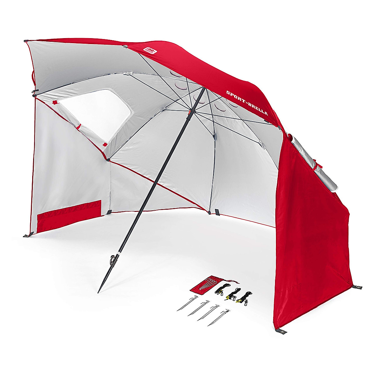 Sport-Brella Vented SPF 50+ Sun and Rain Canopy Umbrella for Beach and Sports Events (8-Foot, Red)
