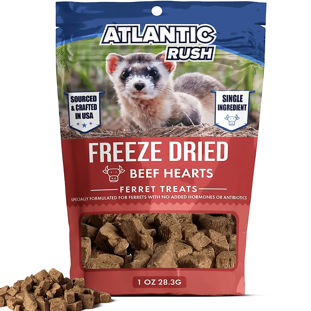 Freeze Dried Small Pet Treats - 1oz Resealable Bag of Treats for Ferrets - Ferret Snacks - Single Ingredient Ferret Food With No Preservatives Or Fillers- Small Animals Treats (1 oz, Beef Heart)