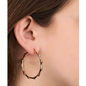 Gold Bamboo Hoop Earrings for Women | Barzel 18k Gold Plated Bamboo Earrings For Women (Gold)