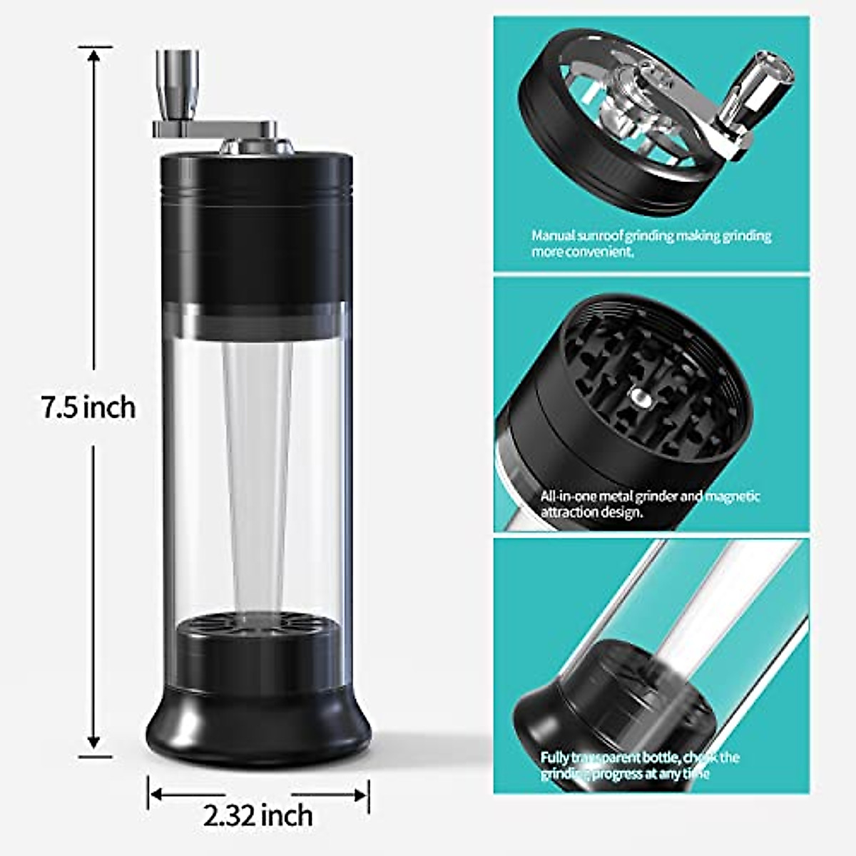 Herb Grinder 3-in-1 Hand Crank Spice Rolling Milling Loader Roller Filler Flower Buds Storage with Mangetic Liq Crusher Grinding
