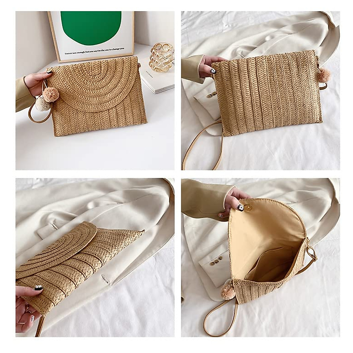 Straw Bag Straw Shoulder Bag Summer Straw Clutch Bags Crossbody Bags for Women