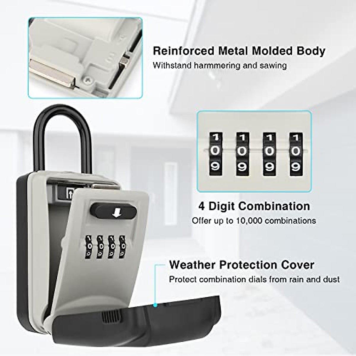 Key Lock Box for Outside - Lock Box for House Keys - Key Lockbox for Key Storage Outdoor, 4 Digit Combination Lock Box for Outside Realtors Garage Spare Keys