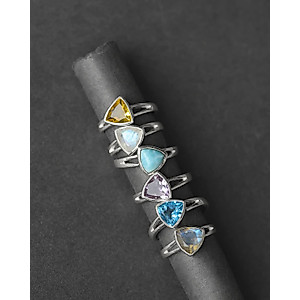 YoTreasure Natural Trillion Shape Labradorite Ring 925 Sterling Silver Jewelry