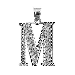 925 Sterling Silver Initial Letter M Charm Pendant, 1.25"