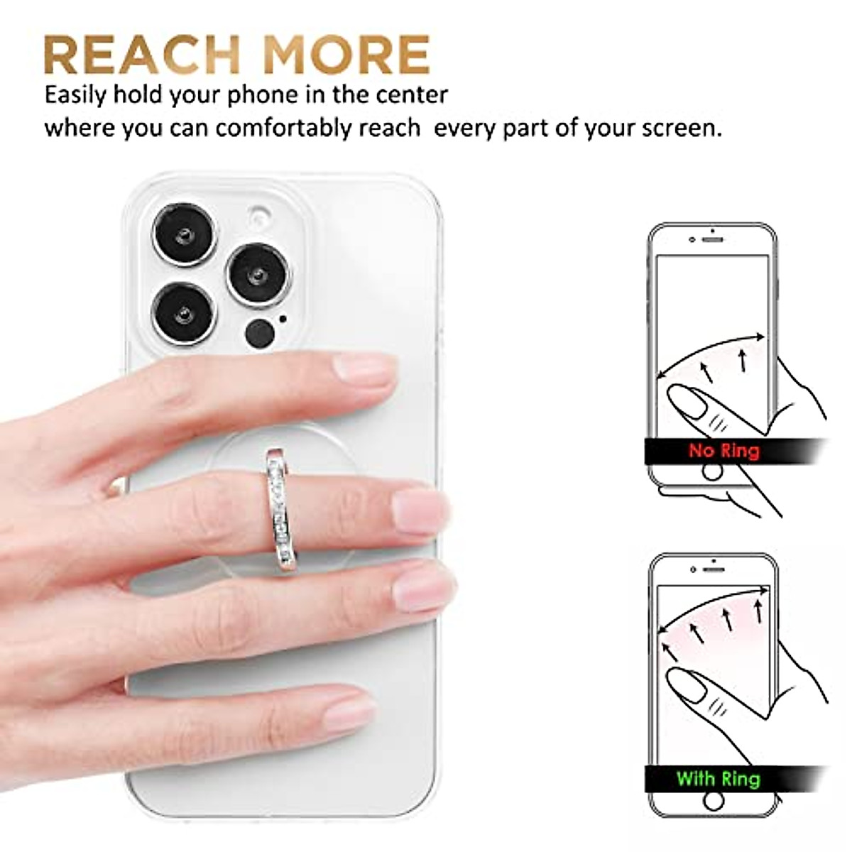 Clear Ring Holder Finger Stand Set of 2, Mavis's Diary Cute Bling Cell Phone Grip 360°Rotation Universal Luxury Crystal Metal Kickstand (Round & Star & Cat)