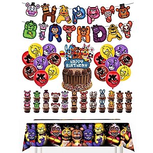 Party Supplies Decorations Five Nights Freddy, 1 Birthday Banners, 1 Tablecover，25 Cake Decorations, 16 Balloons , children Birthday Party Favors