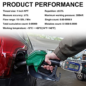 Turbine Flow Meter 3/4" inch Digital LCD Display with NPT Counter Oil Flowmeter Kerosene Diesel Fuel Flow for Measure Diesel Kerosene Gasoline