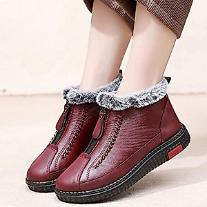 FAMOORE Wide Snow Boots for Women Wide Width Shoes Stuffed Warm Flat Slip Short Boots Cotton Boots Womens Weather Proof Boots (Red, 7.50)