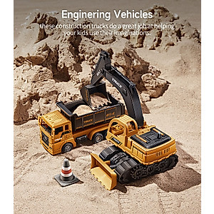 Geyiie Construction Trucks Toys, Kids Construction Vehicles Site, Sandbox Toys Playset for Boys Girls, Pull Back Cars Excavator Tractor Bulldozer Gifts for Party Favor