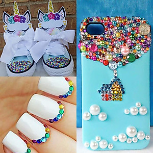 OUTUXED 5400pcs Multicolor Rhinestones 12 Mixed Color Hotfix Rhinestones Flatback Gemstones and Crystals for Crafts, Clothes with Tweezers and 2 Picking Pens