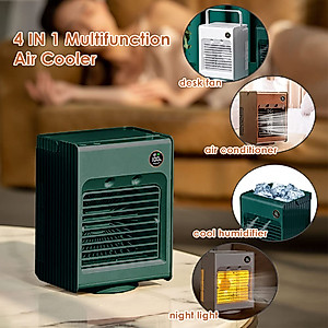 Personal Desk Fan With Cool Misting & Night Light, Built-in 300ML Water Tank Portable Air Conditioners with Handle, 120°Auto Oscillation, 4000mAh Rechargeable Battery Mini Evaporative Cooler for Small Room Camping(Green)